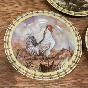 Accents | 3 Decorative Rooster Hen Plates Fence Border Farm Charm ...
